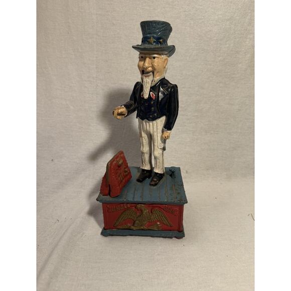 Art | Vintage Mechanical Cast Iron Uncle Sam Coin Bank 7s 80s Working ...